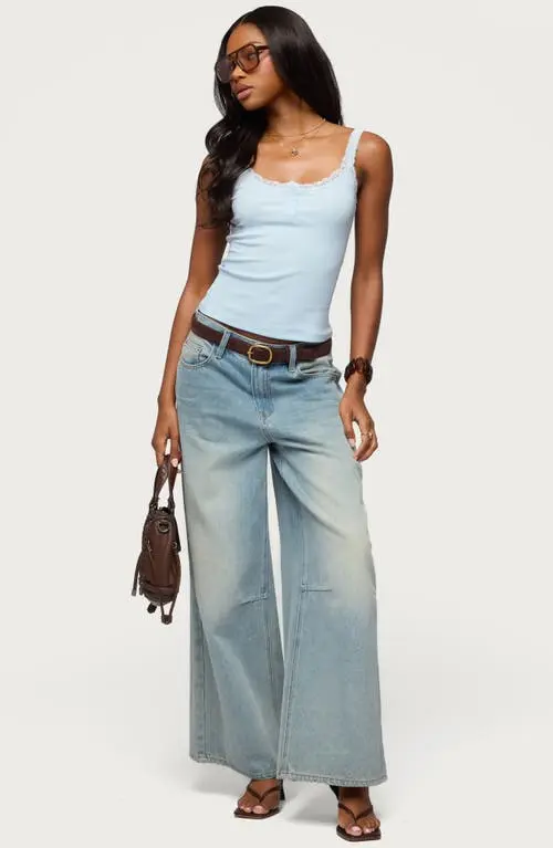 EDIKTED Lace Trim Henley Tank