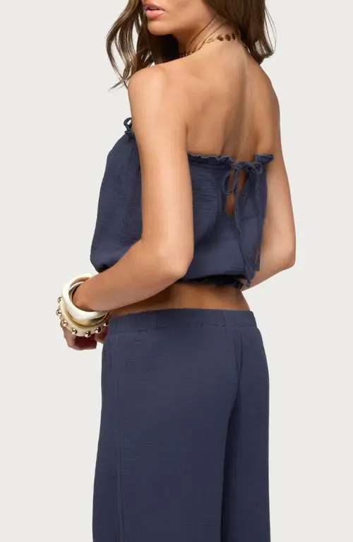 EDIKTED Viktoria Strapless Gauze Bubble Crop Top