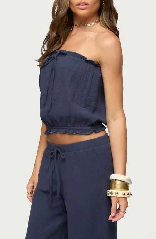 EDIKTED Viktoria Strapless Gauze Bubble Crop Top