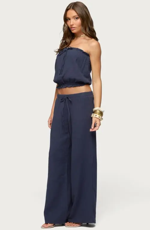 EDIKTED Viktoria Strapless Gauze Bubble Crop Top