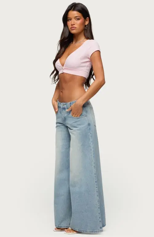 EDIKTED V-neck Button Crop Top