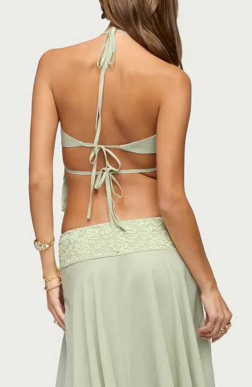 EDIKTED Evia Lace Trim Tie Back Halter Top