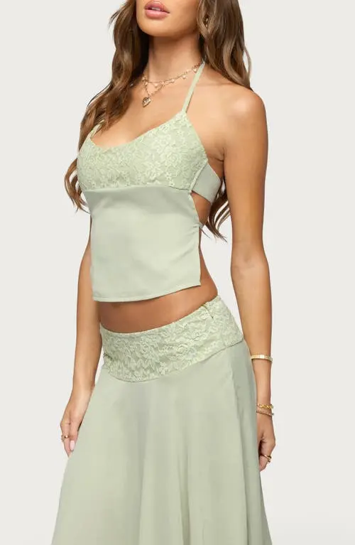 EDIKTED Evia Lace Trim Tie Back Halter Top