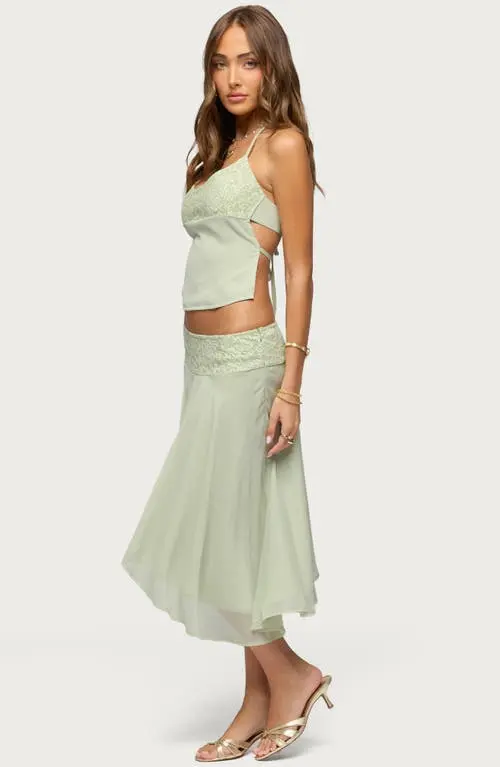 EDIKTED Evia Lace Trim Tie Back Halter Top