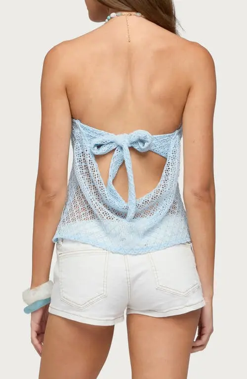 EDIKTED Chelce Sheer Strapless Crochet Top