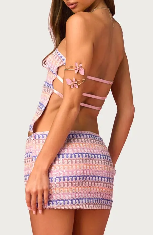 EDIKTED X Barbie™ Glow Sequin Backless Knit Top