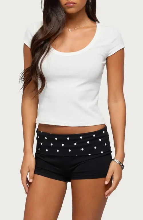 EDIKTED Pamela Scoop Neck Rib T-shirt - Cream