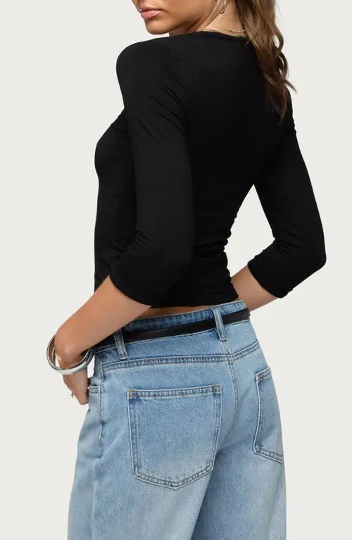 EDIKTED Jamila Three-quarter Sleeve Jersey Crop Top