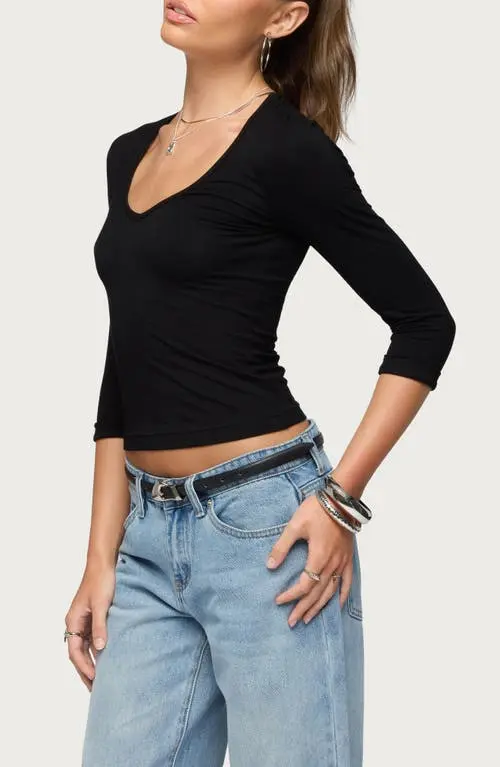 EDIKTED Jamila Three-quarter Sleeve Jersey Crop Top