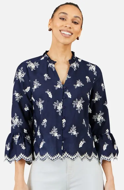 YUMI Fluted Sleeves V-neck Shirt