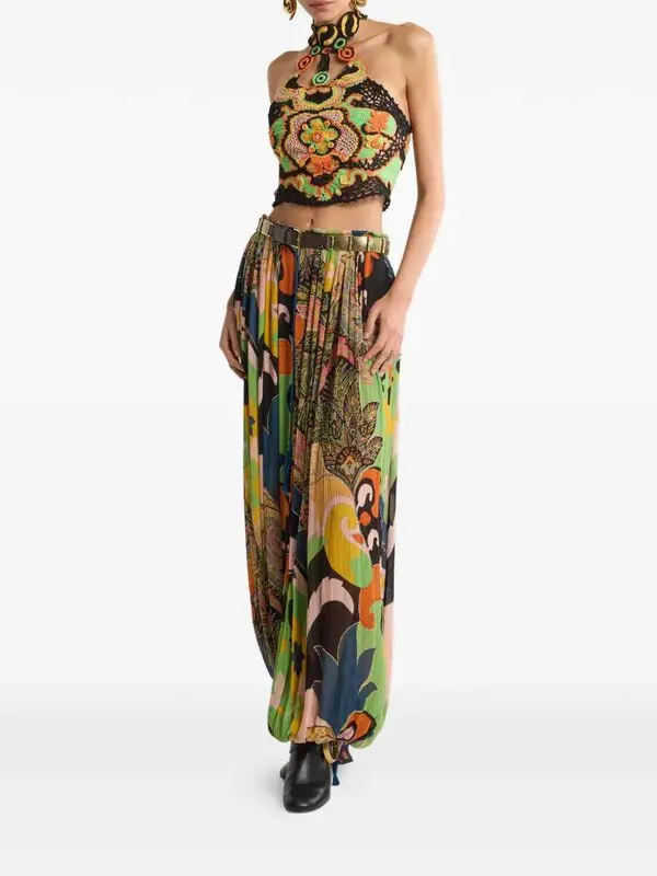 Etro Cotton Crop Top With Crochet-effect Floral Pattern