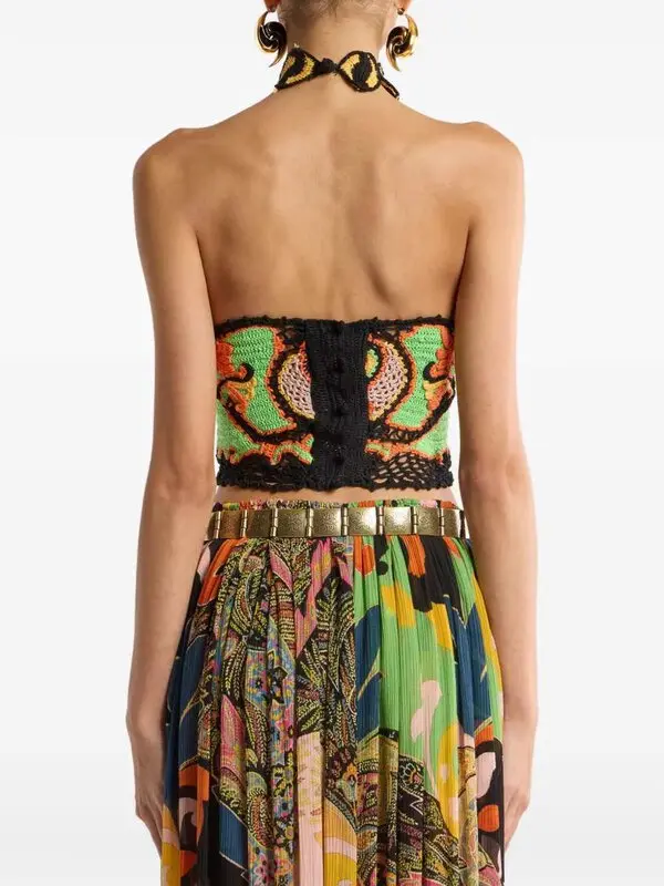 Etro Cotton Crop Top With Crochet-effect Floral Pattern