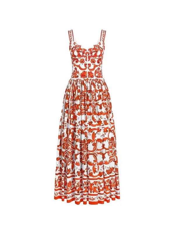Dolce & Gabbana Long Poplin Dress With Majolica Print - Multicolor