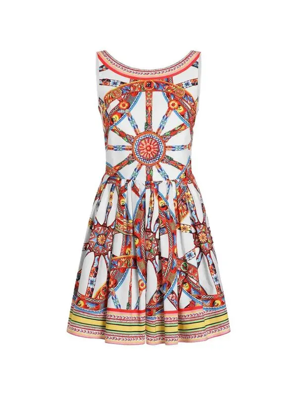Dolce & Gabbana Poplin Midi Dress With Carretto Print - Multicolor