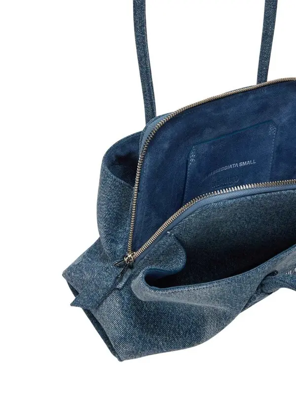 Attico La Passeggiata Small Denim Leather Top Handle Bag - Blue