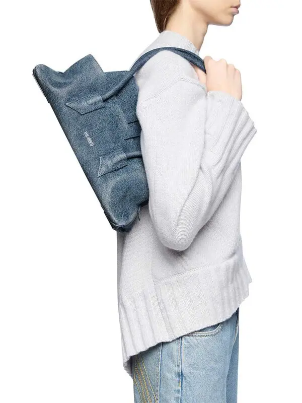 Attico La Passeggiata Small Denim Leather Top Handle Bag