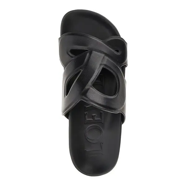 Loewe Ease Monogram Leather Slides - Black