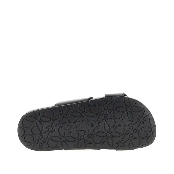 Loewe Ease Monogram Leather Slides - Black