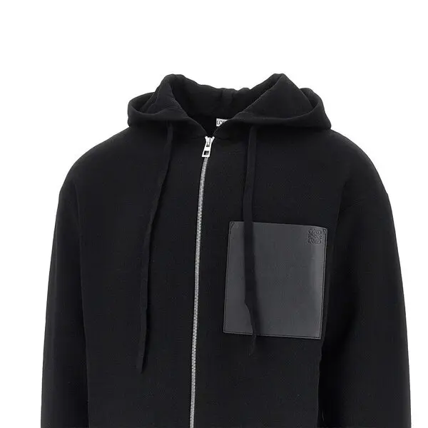 Loewe Knitted Full-zip Hoodie With Leather Pocket