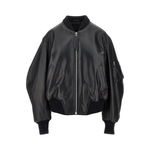 Attico Anja Leather Bomber Jacket - Black