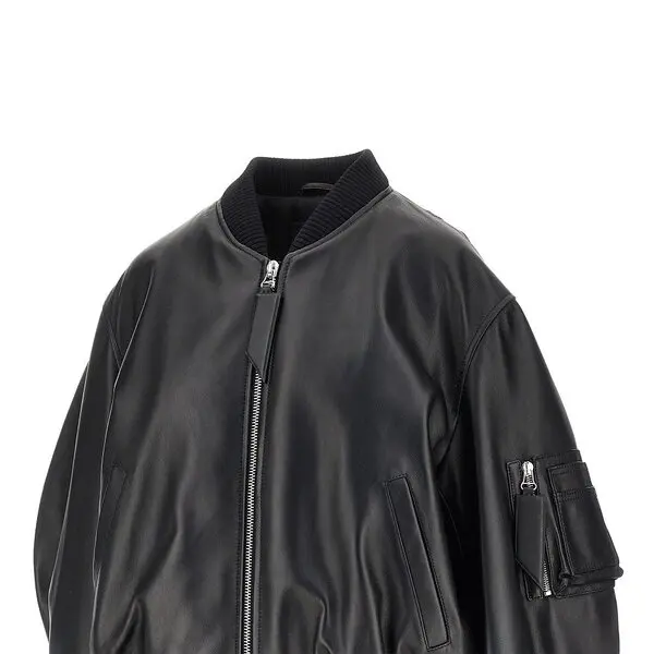 Attico Anja Leather Bomber Jacket - Black