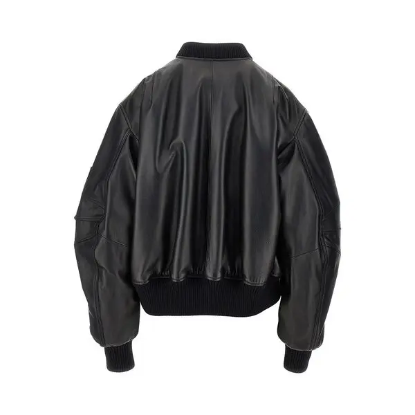 Attico Anja Leather Bomber Jacket - Black