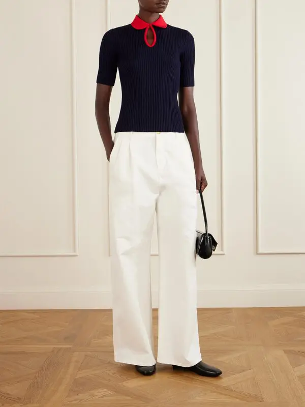 JIL SANDER Two-tone Ribbed Wool Polo Shirt