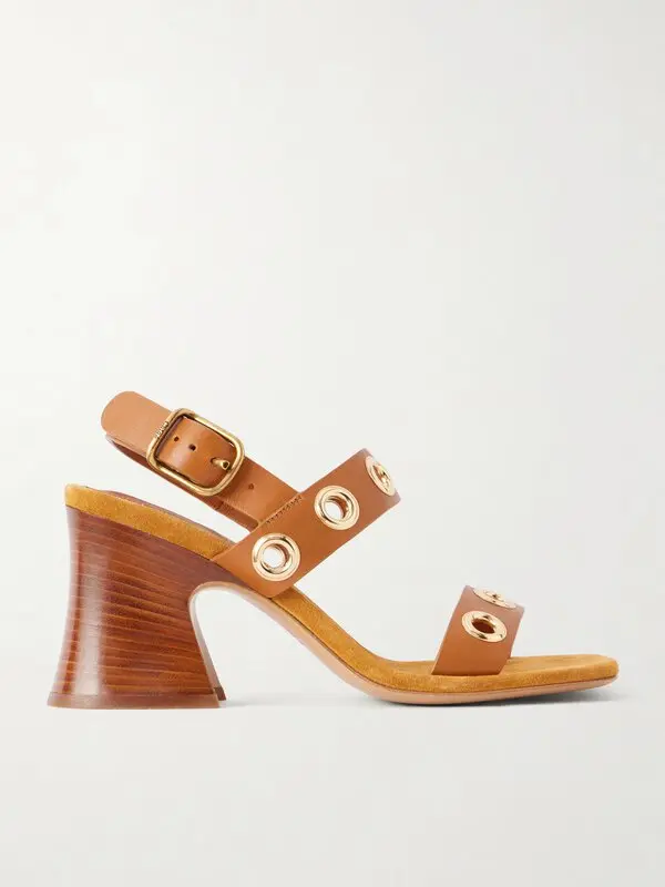 Chloé Embellished Leather Sandals With Wood-effect Block Heel
