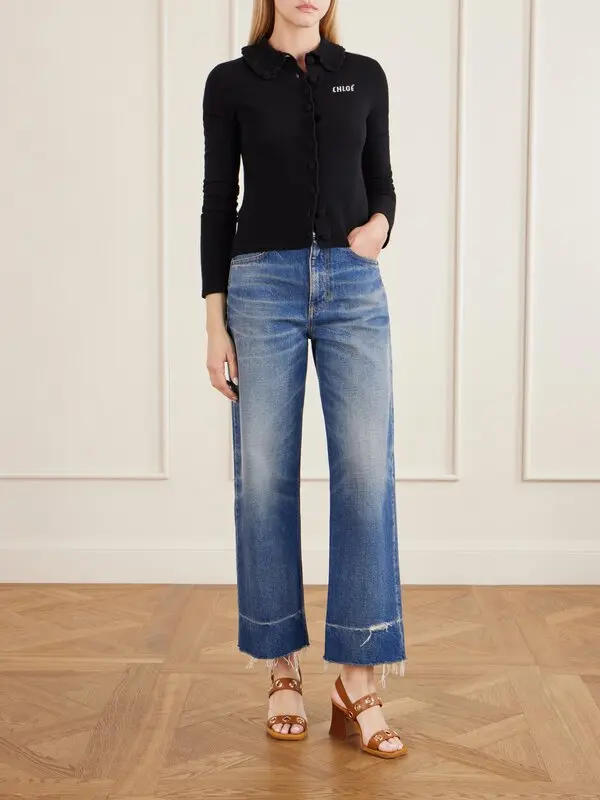 Chloé Embellished Leather Sandals With Wood-effect Block Heel