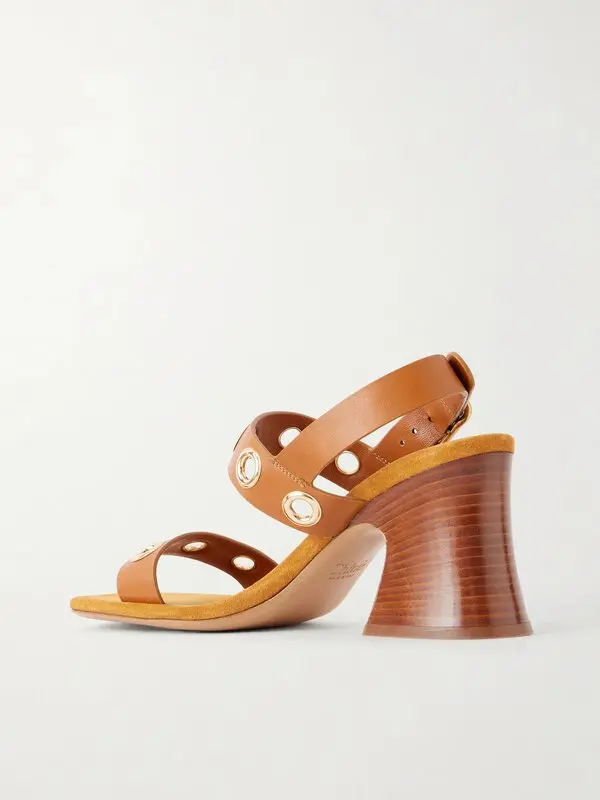 Chloé Embellished Leather Sandals With Wood-effect Block Heel