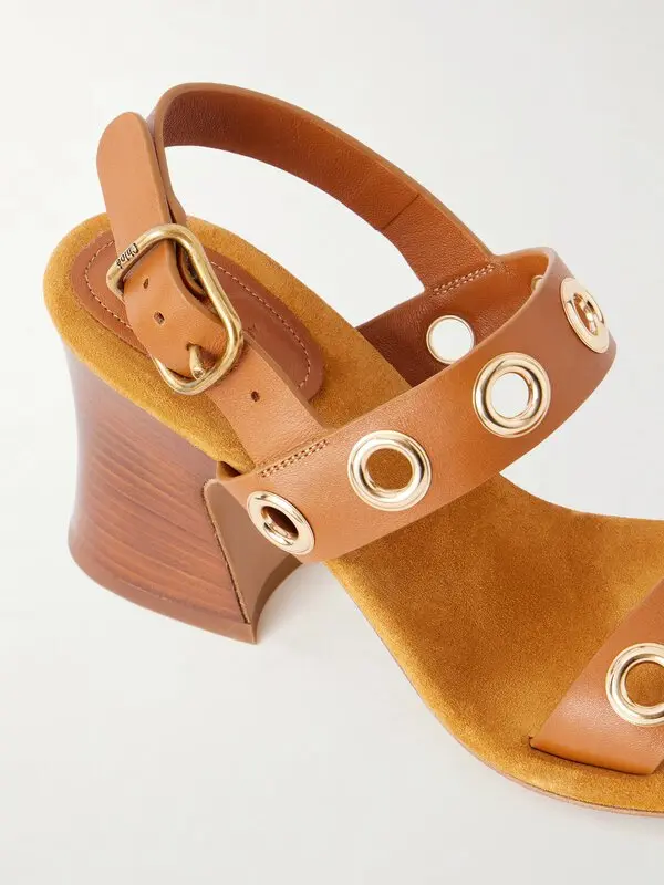 Chloé Embellished Leather Sandals With Wood-effect Block Heel