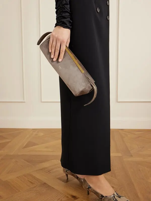 Khaite Donna Suede Clutch - Gray