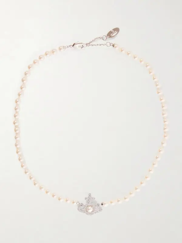 VIVIENNE WESTWOOD Olympia Platinum, Quartz, And Pearl Necklace - Silver