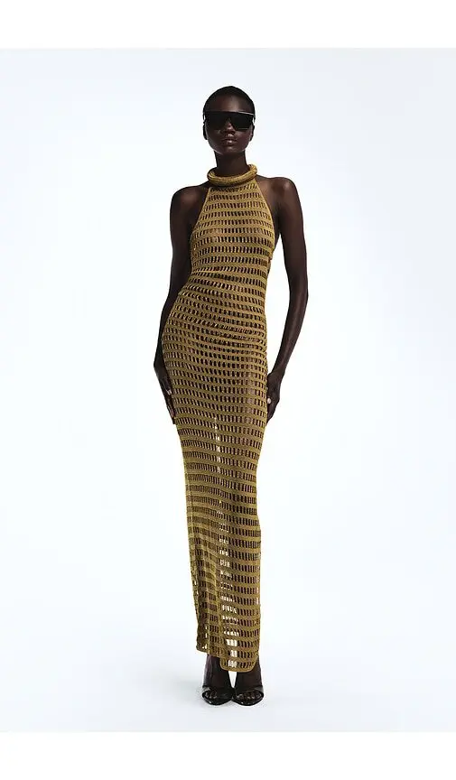 REVOLVE LOS ANGELES Bruni Crochet Gown In Metallic - Bronze