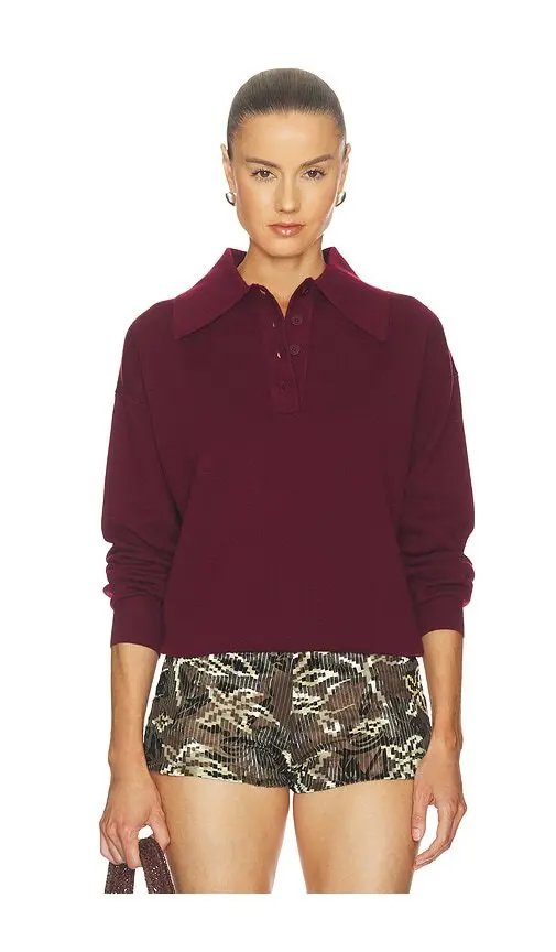 ALEMAIS Claudia Knit Polo In Burgundy - Plum