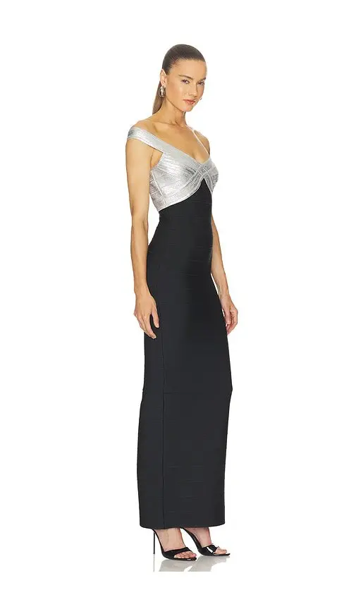 Herve Leger The Metallic Bonnie Gown In Black