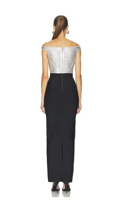 Herve Leger The Metallic Bonnie Gown In Black