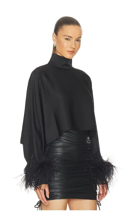 Lapointe Lightweight Satin Caftan Top With Feather Trim