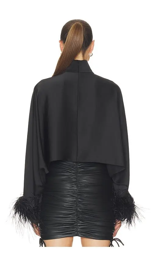 Lapointe Lightweight Satin Caftan Top With Feather Trim