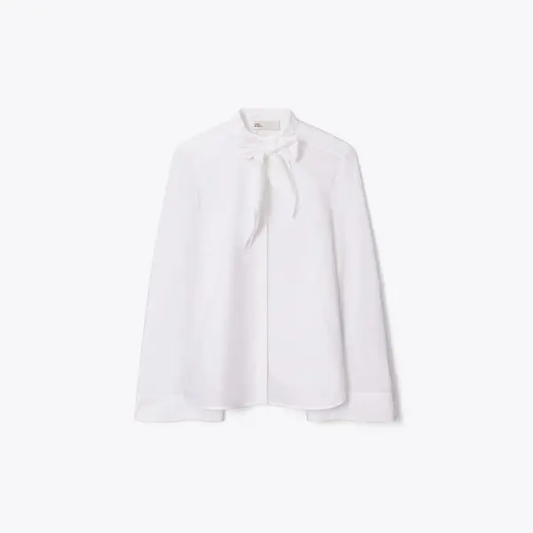 Tory Burch Cotton Bow Blouse - White