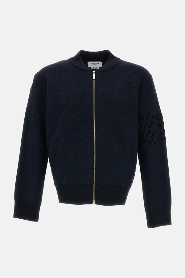 Thom Browne Knitted Bomber Jacket With 4-bar Detail - Blu