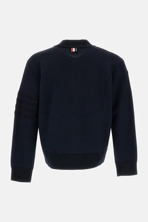 Thom Browne Knitted Bomber Jacket With 4-bar Detail - Blu