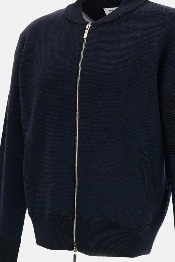 Thom Browne Knitted Bomber Jacket With 4-bar Detail - Blu