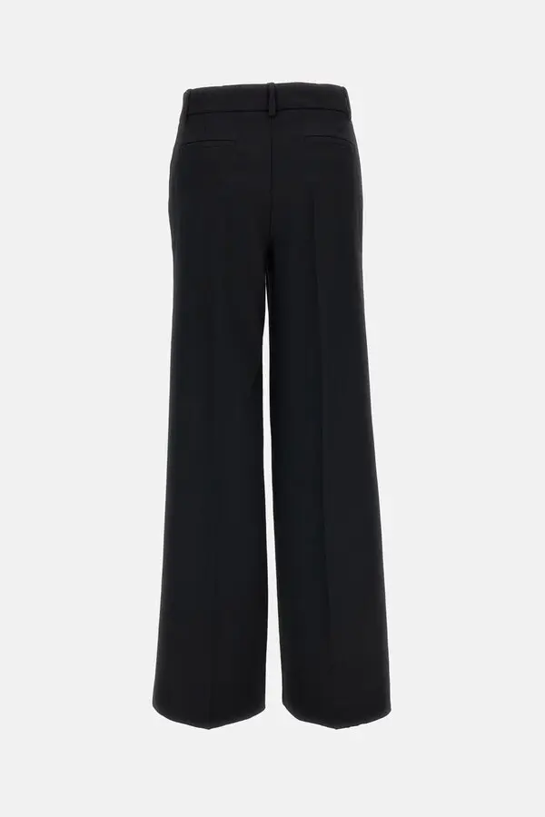 PAROSH Wide Leg Stretch Wool Trousers With Satin Stripe
