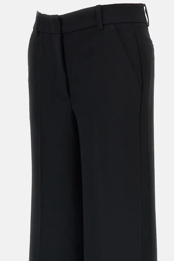 PAROSH Wide Leg Stretch Wool Trousers With Satin Stripe