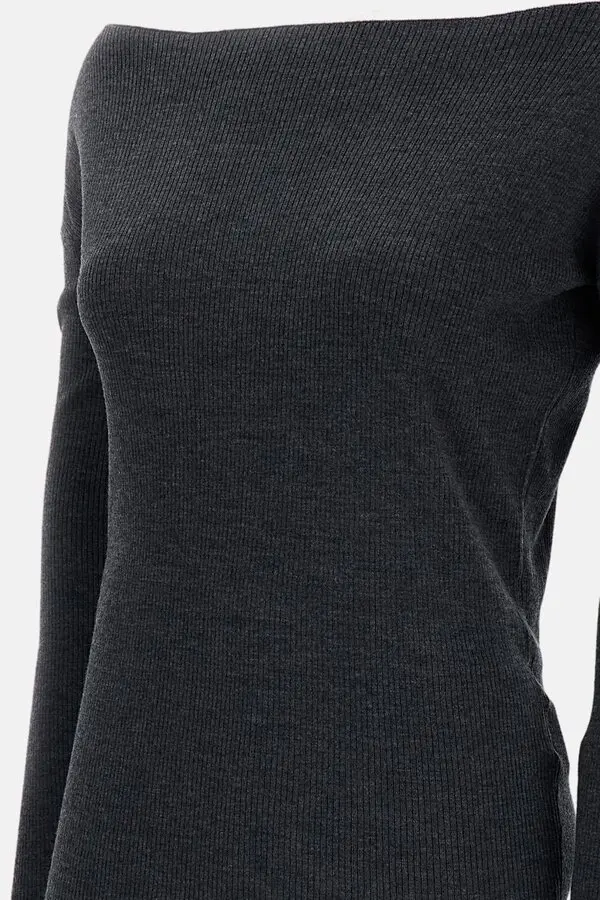 PAROSH Ribbed Boat-neck Sweater