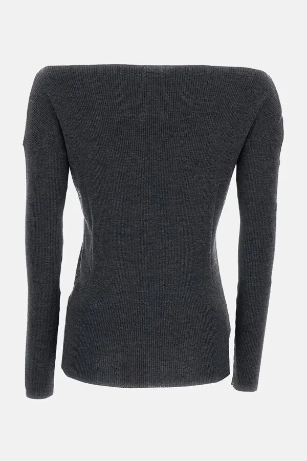 PAROSH Ribbed Boat-neck Sweater