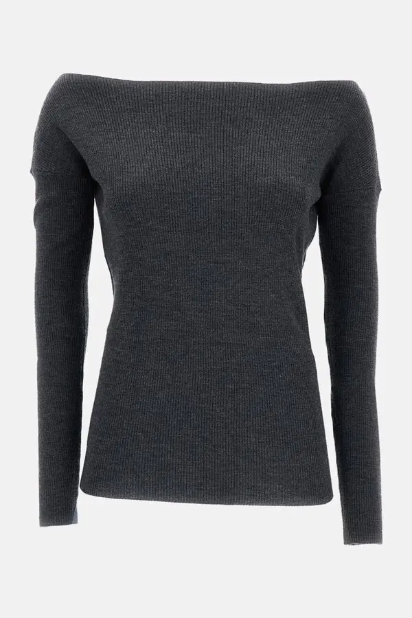 PAROSH Ribbed Boat-neck Sweater - Grigio
