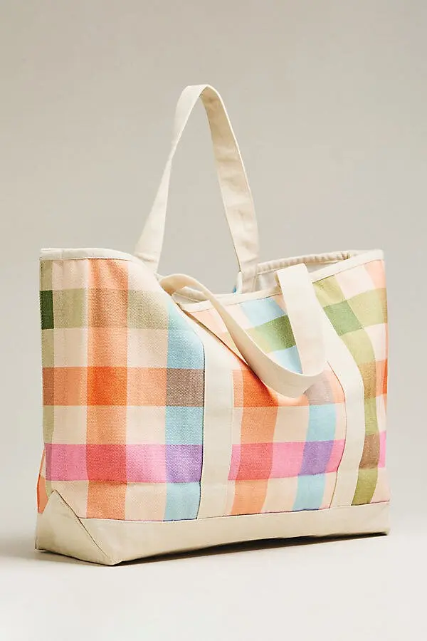 SUNSHINE TIENDA Rabow Plaid Canvas Tote