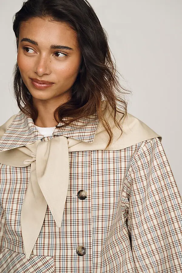 DAMSON MADDER Jerry Cotton Reversible Crop Trench Coat Jacket